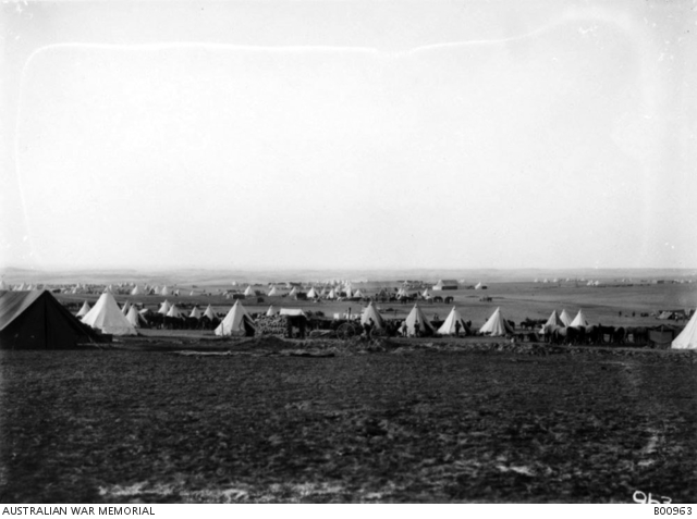 The camp of the Anzac Mounted Division. In the middle supplies are ...
