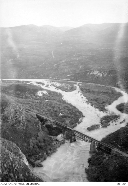 The railway bridge crossing the Yarmuk River. The Yarmuk Gorge forms a ...