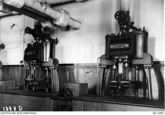 Brine Pumps in the military cold storage works. | Australian War Memorial