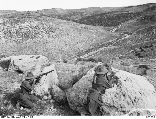 Two unidentified soldiers at an outpost of the Australian Light Horse ...