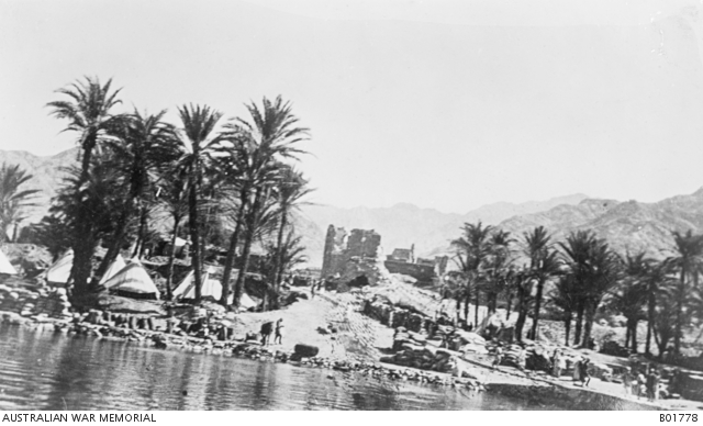 A view of Akaba taken from the jetty. A camp can be seen amongst the ...