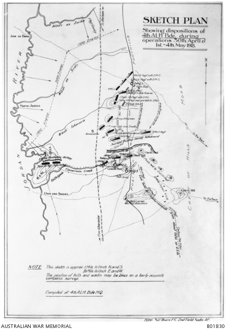Map showing operations of the 4th Australian Light Horse Brigade, in ...