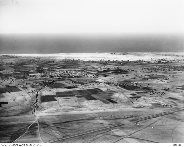 An aerial view of the town of Gaza and the coastline. | Australian War ...