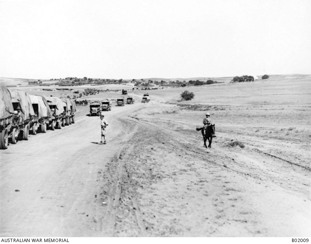 British motor transport bringing up supplies during the Turkish retreat ...