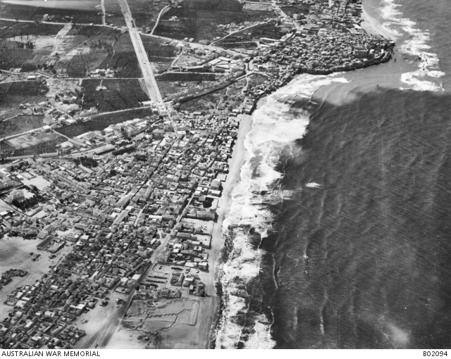 An aerial view of Jaffa and the coastline. | Australian War Memorial
