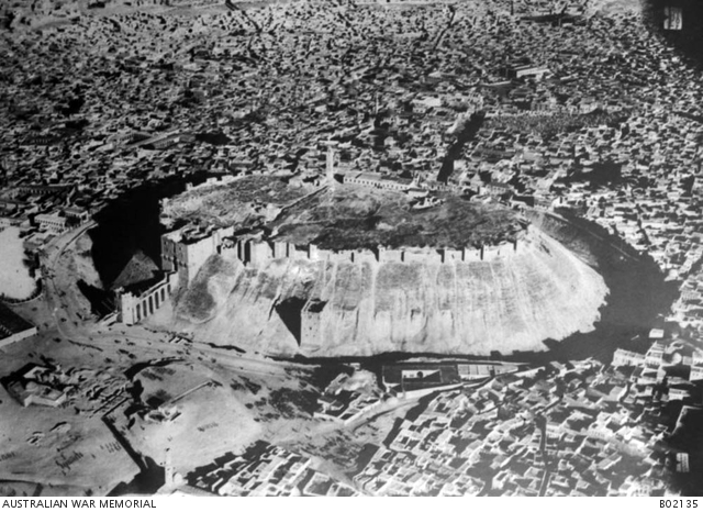 A copy of a German aerial photograph of the citadel at Aleppo ...