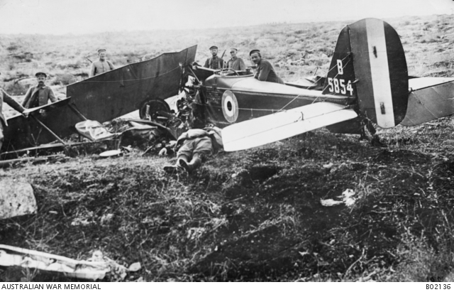 A copy of a German photograph of the wrecked aircraft of Lieutenant ...