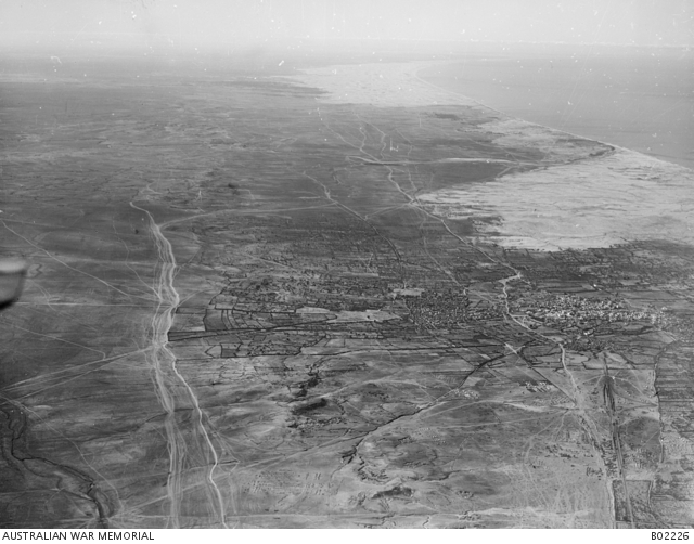 An aerial view of Gaza and the coastline. | Australian War Memorial
