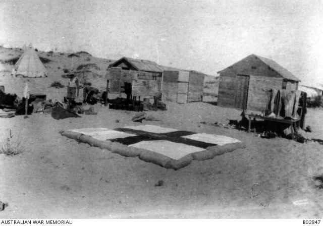 The mess huts at the cholera isolation camp near Bir el Abd in the ...