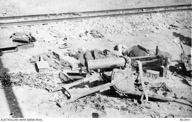 The bodies of two Turkish machine gunners who died at their post next ...
