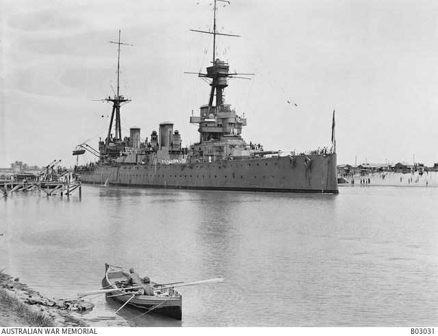 The battle cruiser HMAS Australia passing through the swing bridge on ...