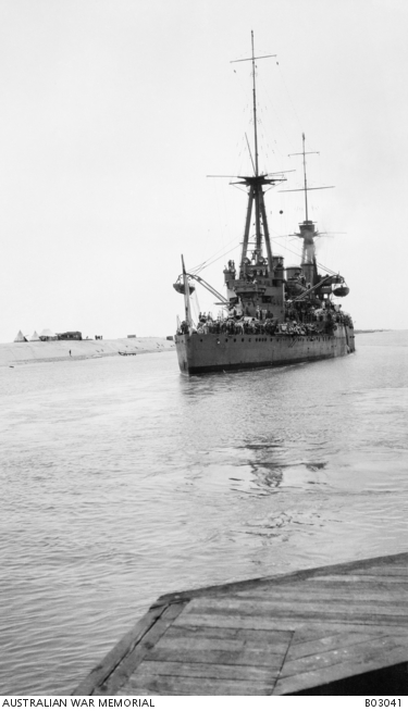 The battle cruiser HMAS Australia passing through the Suez Canal ...