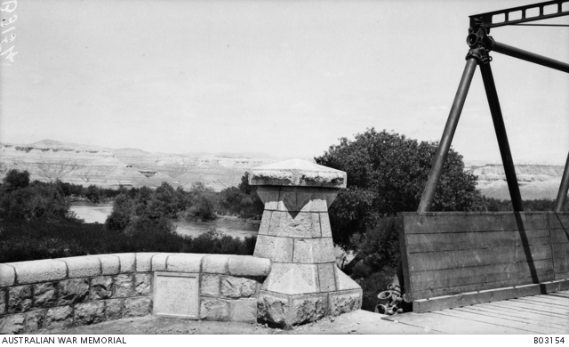 One of the pillars on the approach to the Allenby Bridge in the Jordan ...
