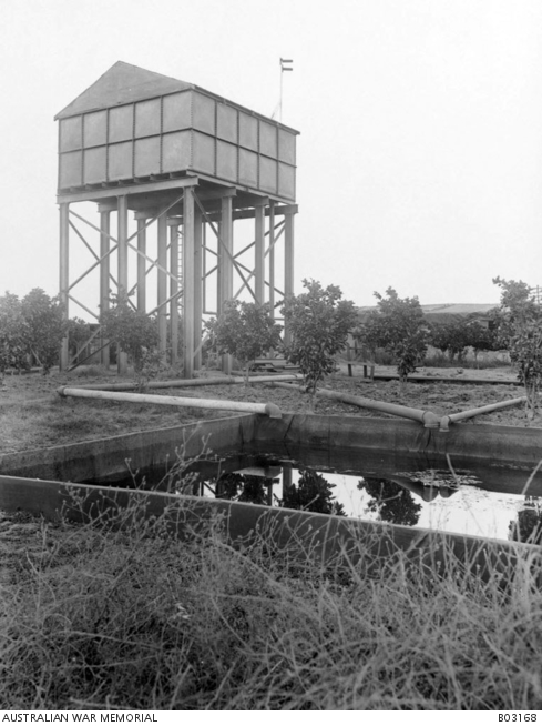 A water tower which has been built of prefabricated steel sheets and is ...