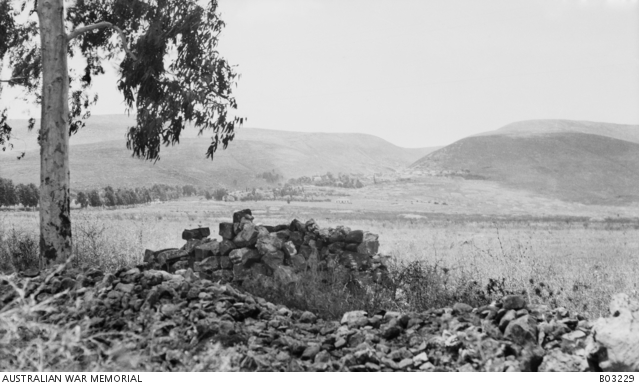 Looking toward the Jewish village of Rosh Pinna, a pile of rocks are in ...
