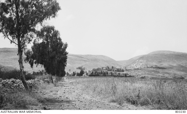 Looking toward the Jewish village of Rosh Pinna. Three people are ...