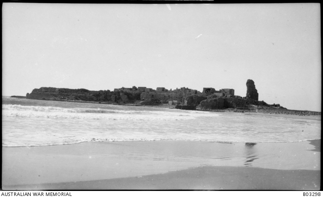Ruins on the coast at Atlit, south of Haifa. | Australian War Memorial