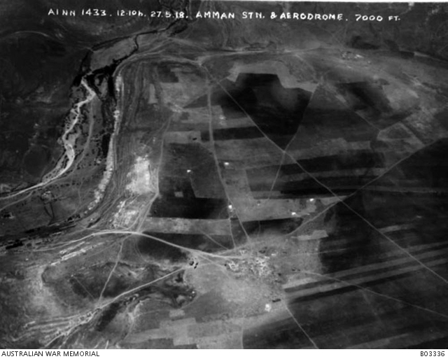 Aerial photograph of Amman railway station (left foreground) and ...
