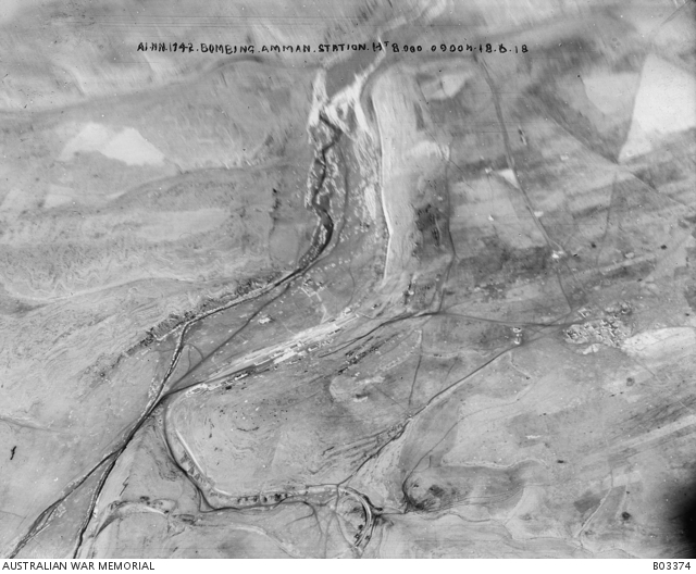 Aerial photograph of bombing of Amman railway station taken from 8000 ...