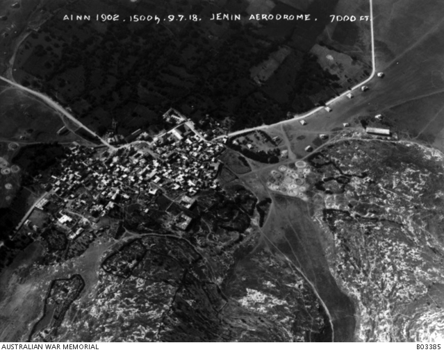 An aerial photograph of the town of Jenin (left) and the aerodrome ...