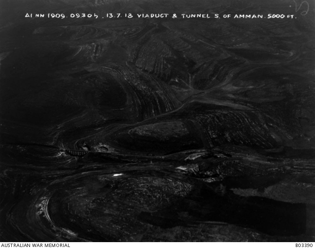 Aerial photograph of a viaduct and tunnel south of Amman taken from ...