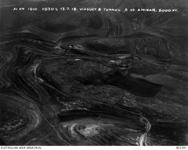 Aerial photograph of a viaduct and tunnel south of Amman taken from ...