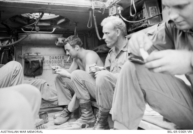 A cigarette and a meal for Lance Corporal Barry Hobbs of Bendigo, Vic ...