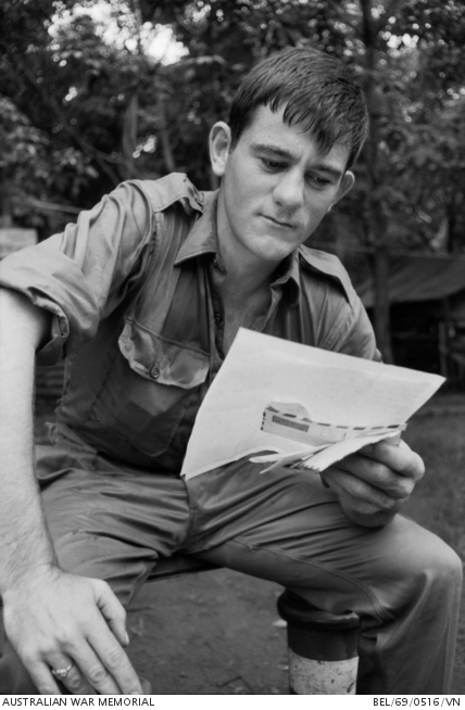 Nui Dat, South Vietnam. 1969-08. Private (Pte) Peter Ward of the ...