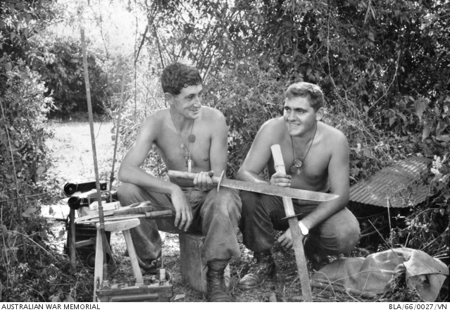 Vietnam. 1966-01-13. Sharp-edged action led to these souvenirs (knives ...