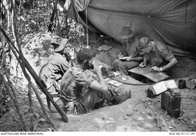 Vietnam. 1966-02-09. Command post scene in Australian positions in the ...