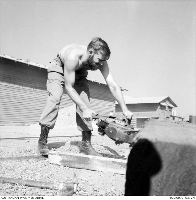 Bearcat, South Vietnam. 1969-03. Lieutenant M. Speedy, RAN, uses a ...