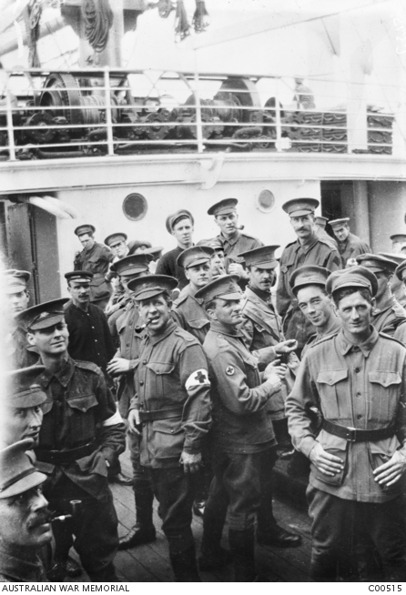 A group of Australian Army Medical Corps (AAMC) personnel on board the ...