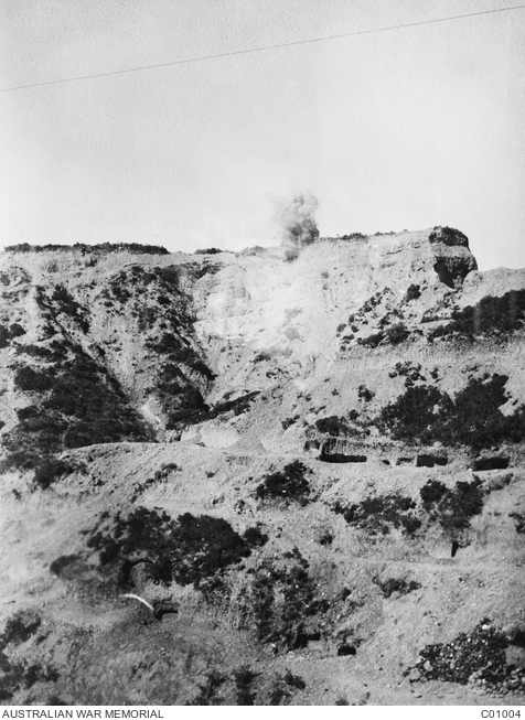 A shell bursting on the Gallipoli Peninsula. | Australian War Memorial