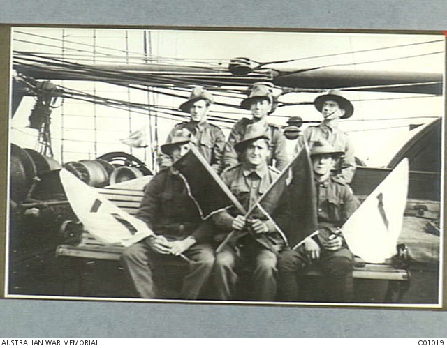 Group portrait of six unidentified signallers returning to Australia ...