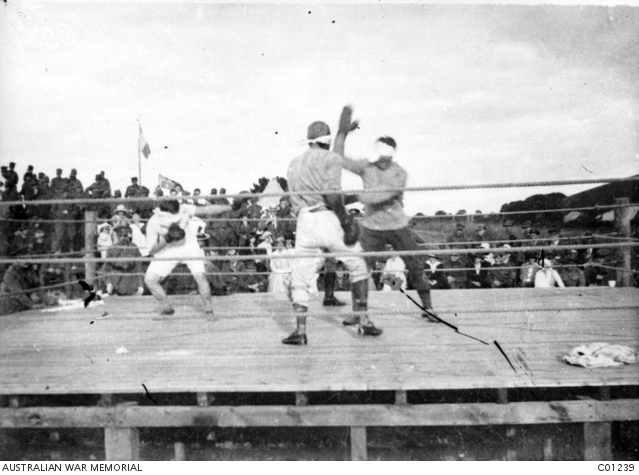 A blindfold boxing match in progress at the 3 Command Depot sports ...