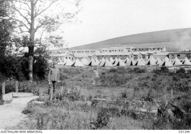 An unidentified soldier at No 2 Camp at Codford on the Salisbury Plain ...