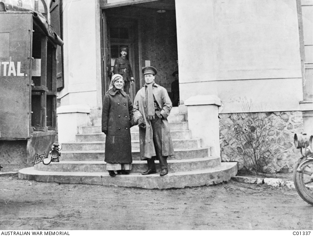 Matron Ida Greaves, Australian Voluntary Hospital, standing on the ...