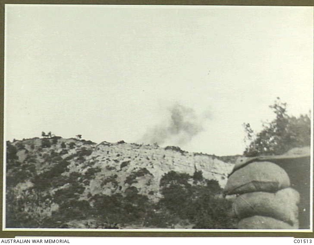 A shell burst as seen from No. 2 Outpost Depot of the Australian Army ...