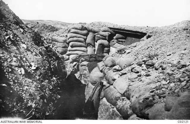 A machine gun post in a support trench on the left of the Pimple and in ...