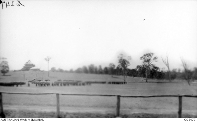 The 9th Battalion in review order in Bell's Paddock at Enoggera ...