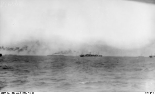 Transports of the first Australian convoy gathering in King George's ...