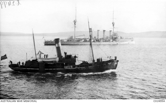 A Danish whaler, used as a picquet boat, and behind it the armoured ...