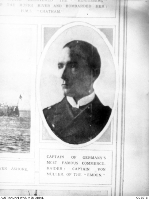 Lithographic portrait of Captain Von Muller of the German cruiser SMS ...