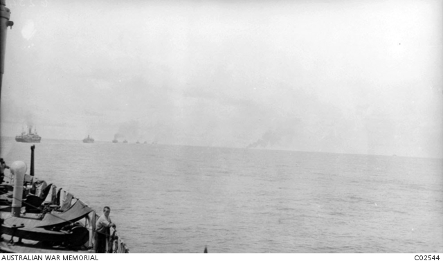 Ships of the Australian convoy, carrying the first contingent of the ...