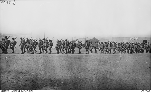 The 4th Australian Infantry Brigade marching out for training in the ...