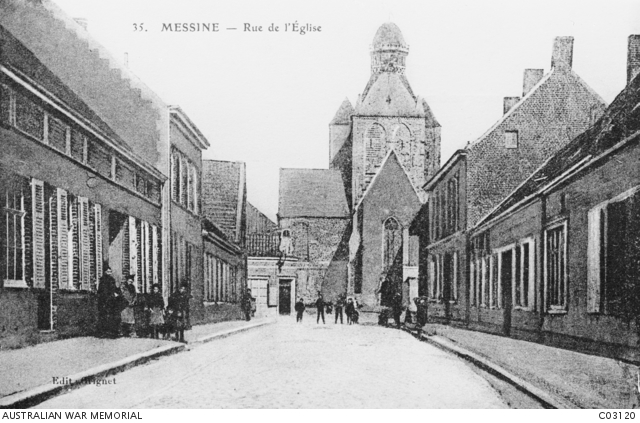 The street leading to the church at Messines, as it was before the ...