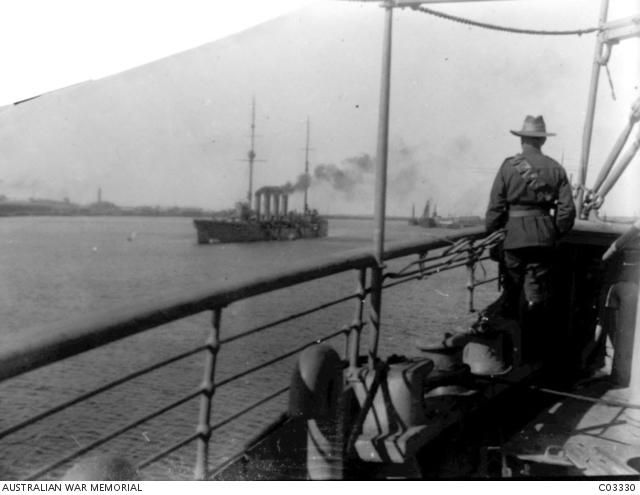 A sentry on duty aboard HMAT Canberra in Fremantle Harbour, Western ...