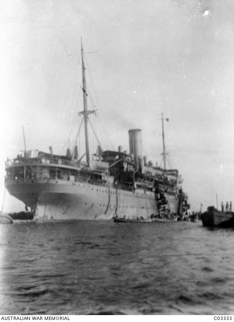 HMAT Canberra coaling in Colombo Harbour. | Australian War Memorial
