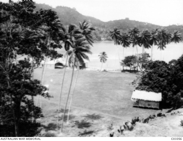 An elevated view of Kwato mission station, near Samarai Island, New ...