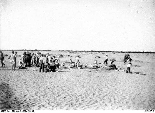 Wardan, Egypt. January 1916. Party of 53rd Welsh Division troops on ...